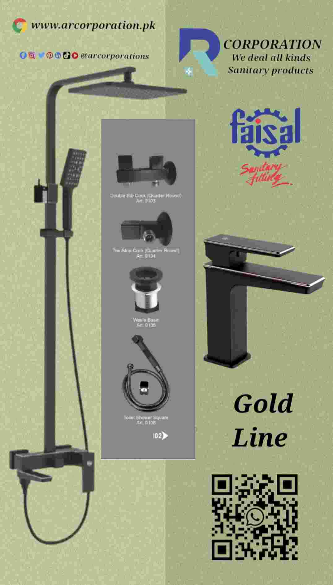 Faisal Sanitary Black Gold Line Bath Lever Set 9107 - AR Corporation